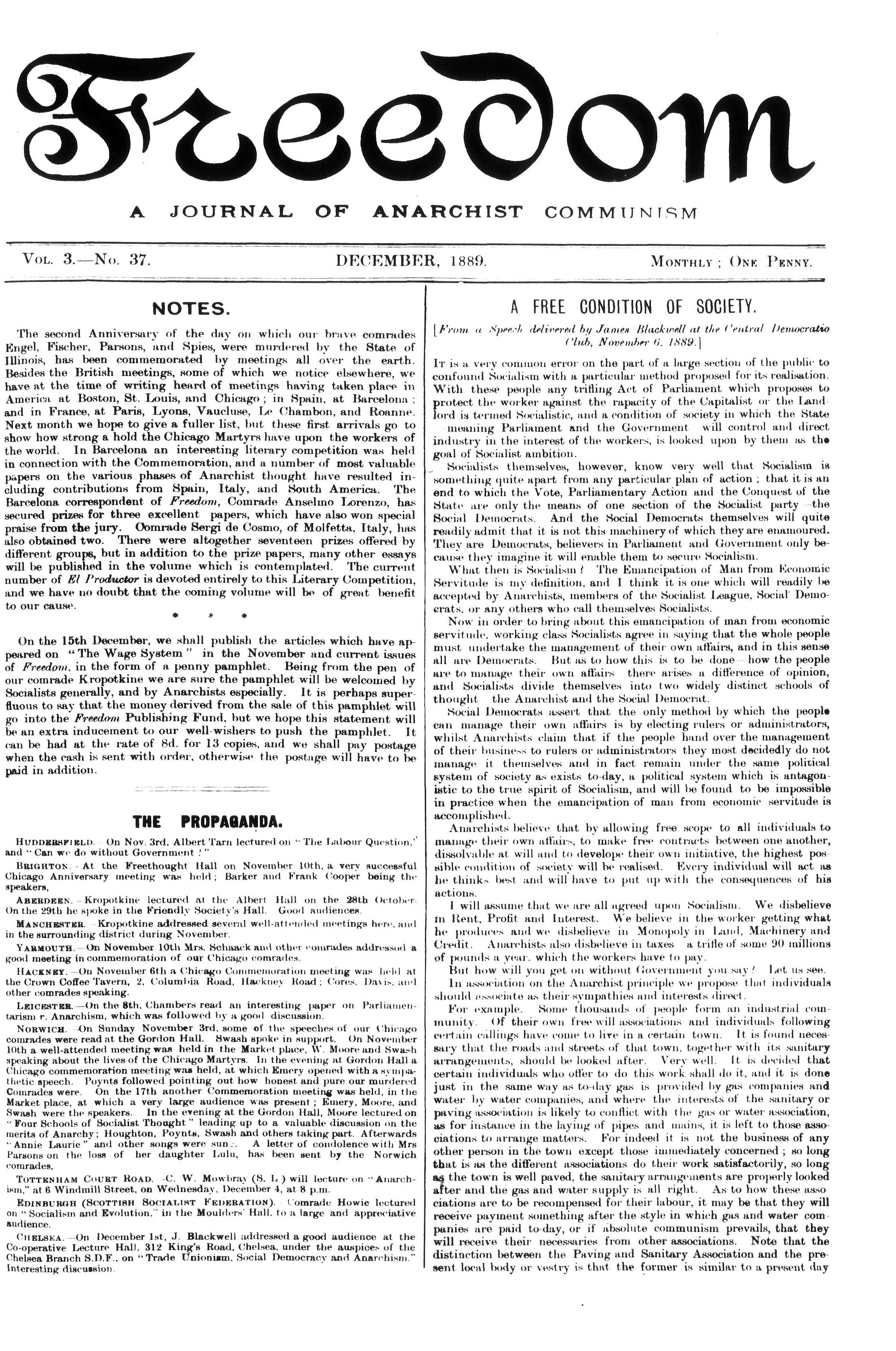 Freedom vol 3. no 37 (December 1889) | libcom.org